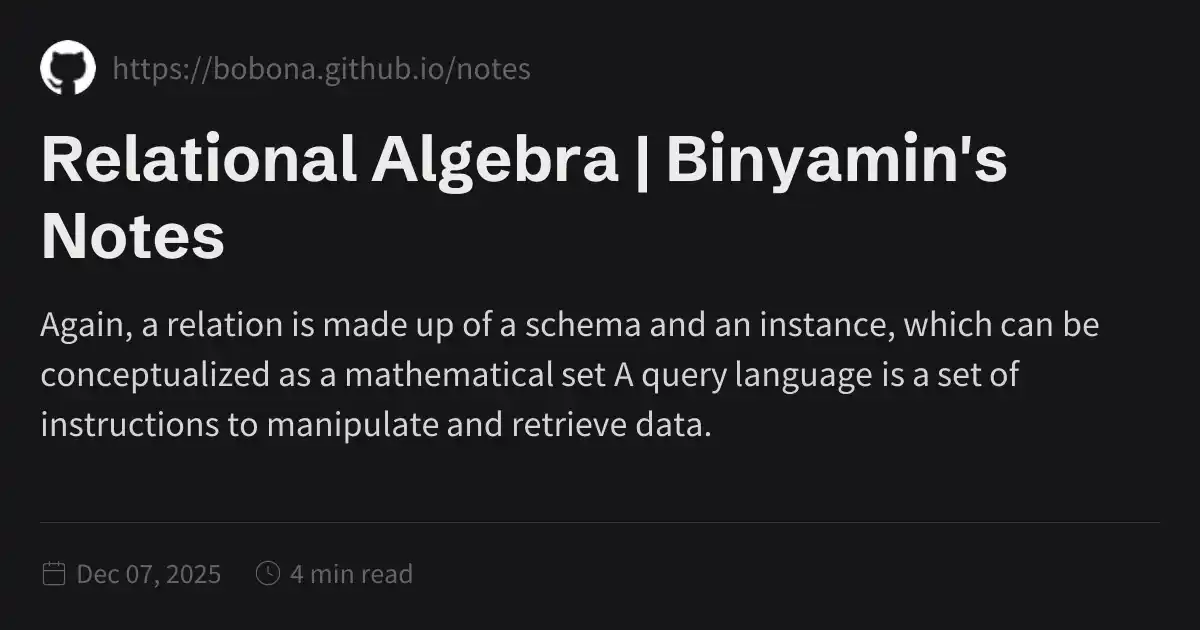 Relational Algebra Binyamins Notes 9964