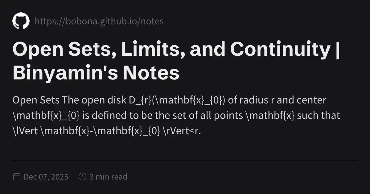 Open Sets, Limits, and Continuity | Binyamin's Notes
