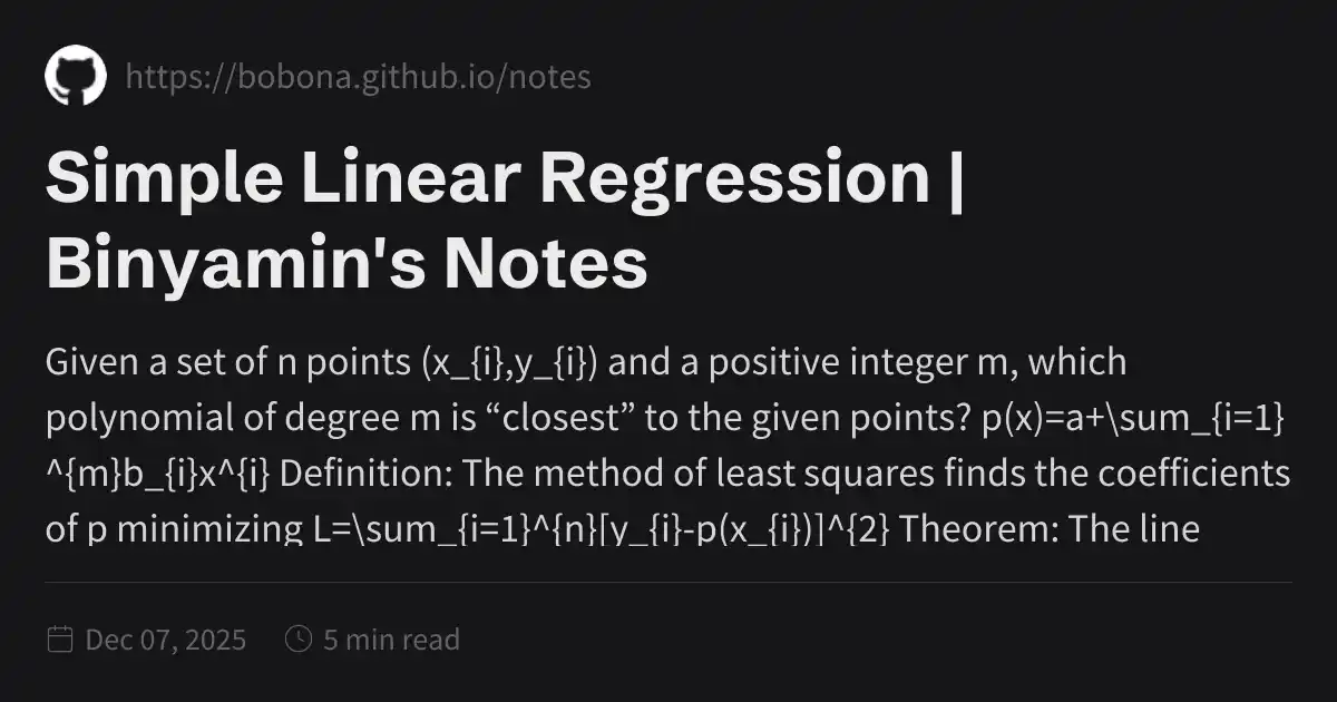 Simple Linear Regression | Binyamin's Notes