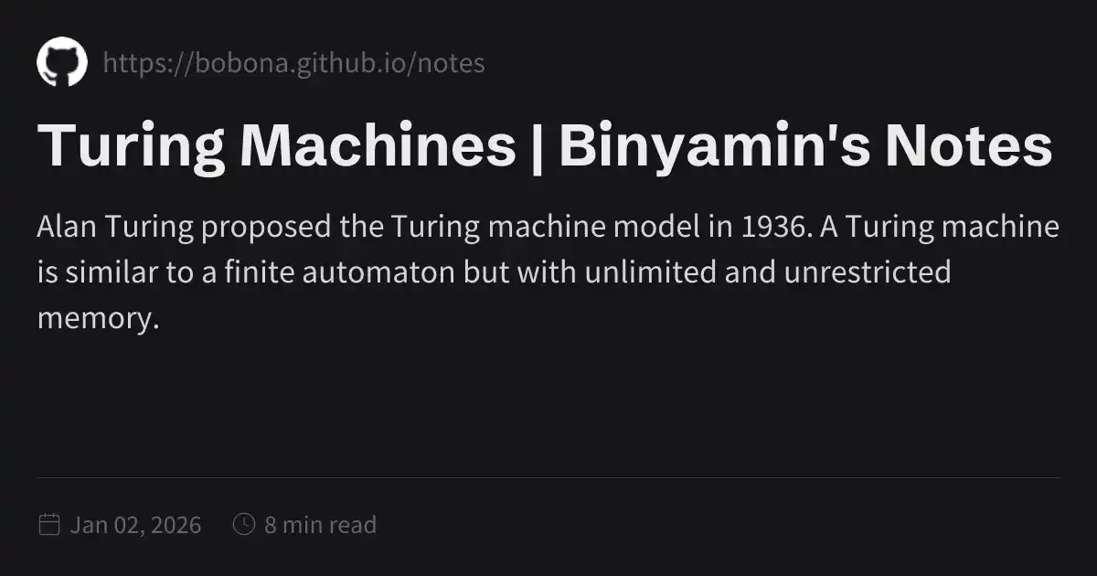 Turing Machines | Binyamin's Notes